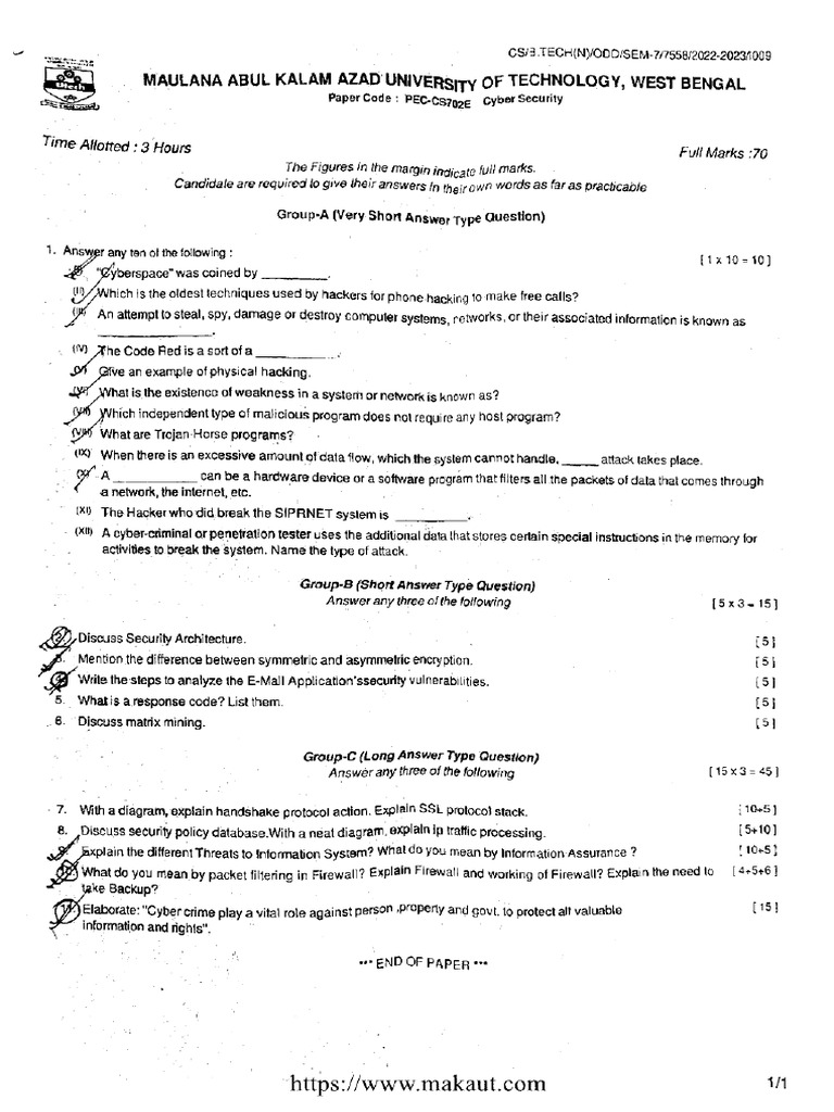 Cyber Security Pec Cs702e 2023 | PDF