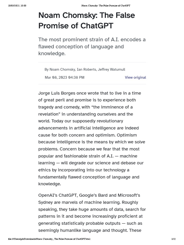 Noam Chomsky - The False Promise of ChatGPT | PDF | Artificial Intelligence | Intelligence (AI ...