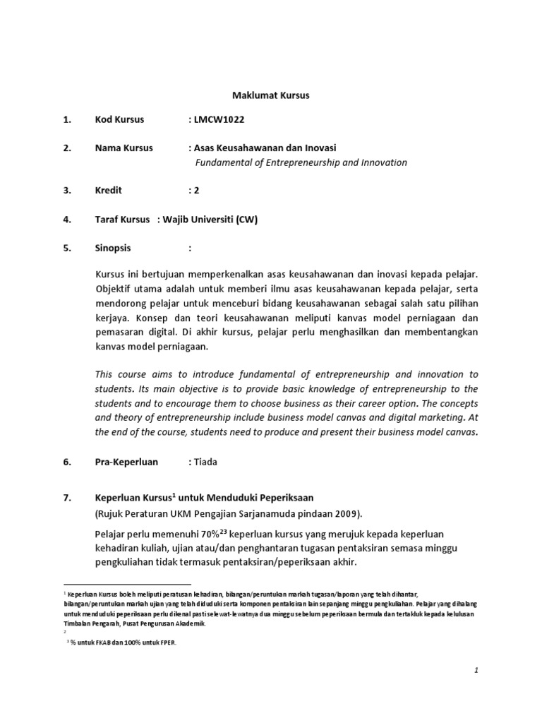 2 Proforma LMCW1022 Asas Keusahawanan Dan Inovasi | PDF