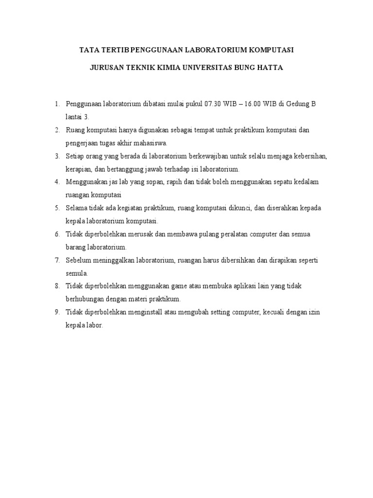 Tata Tertib Penggunaan Laboratorium Komputasi | PDF