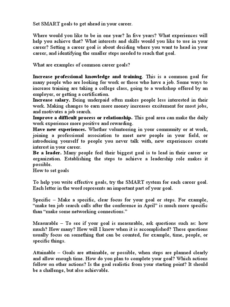 Set SMART Goals To Get Ahead in Your Career | PDF | Goal | Résumé