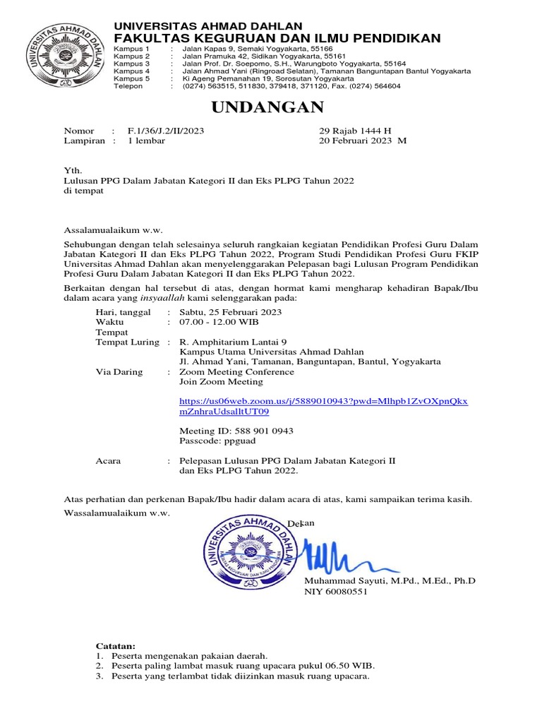 Undangan Peserta Pelepasan Lulusan PPG Dalam Jabatan Kategori II Dan ... Undangan Peserta Pelepasan Lulusan PPG Dalam Jabatan Kategori II Dan ...