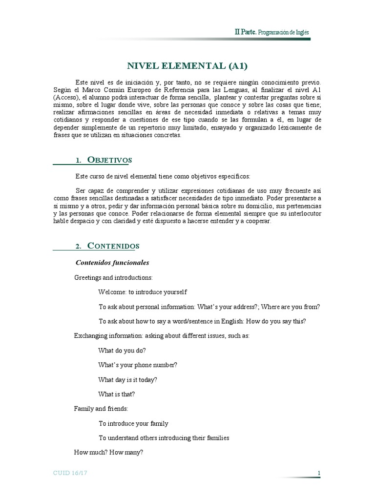 Ingles Elemental A1 Online 2017 | PDF | Enseñando | Modificación de ...