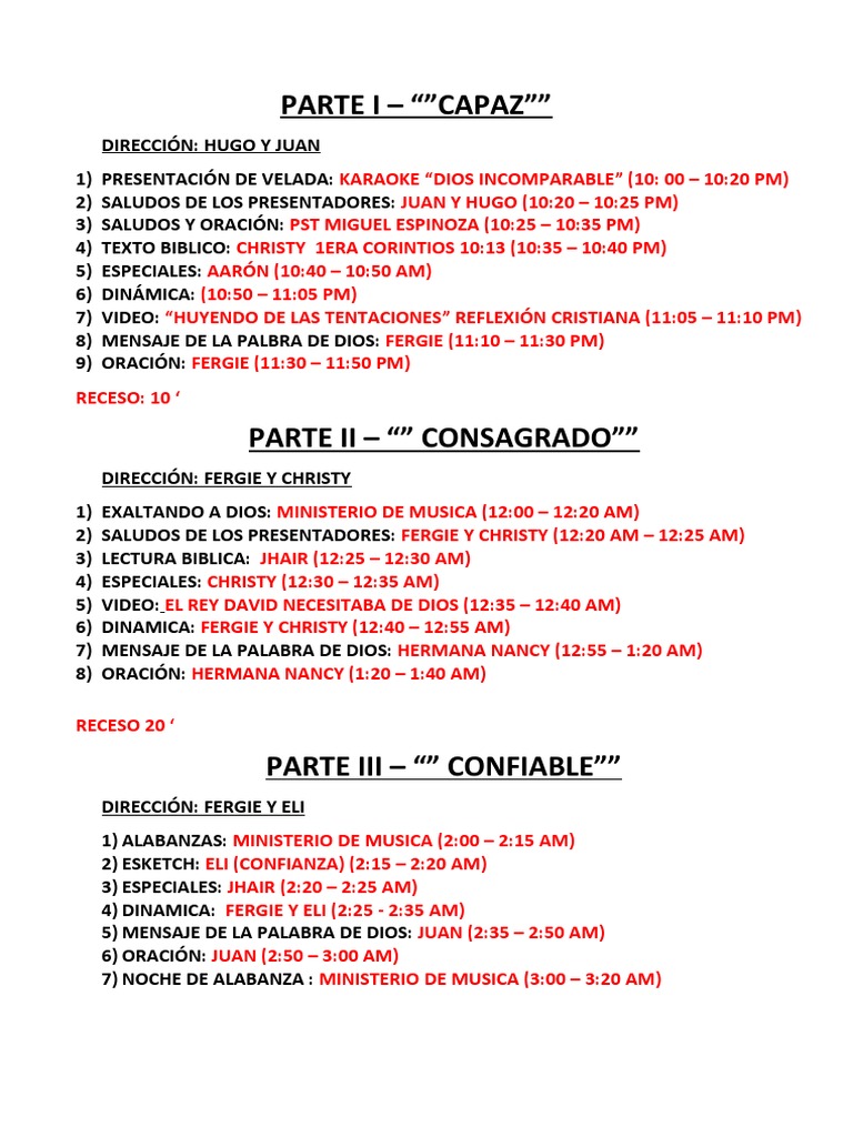 Programa de La Vigilia de Los Jovenes y Adolescentes | PDF