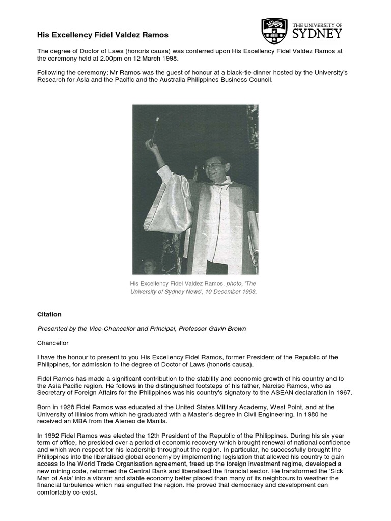 His Excellency Fidel Valdez Ramos | PDF | Asia Pacific Economic ...