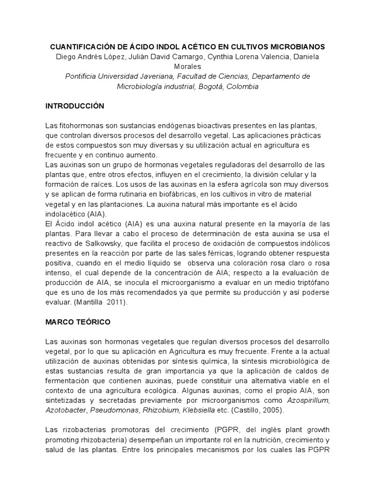 Cuantificación de Ácido Indol Acético en Microbios | PDF | Auxina ...