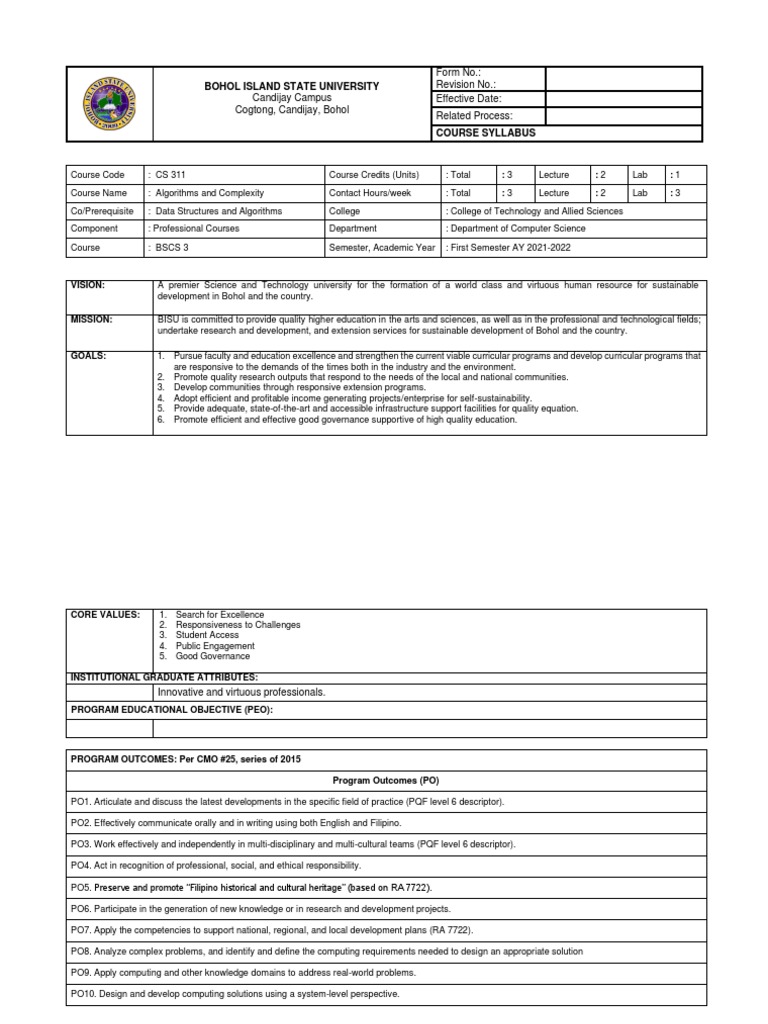 Syllabus Algorithms and Complexity AY 2021-2022 | PDF