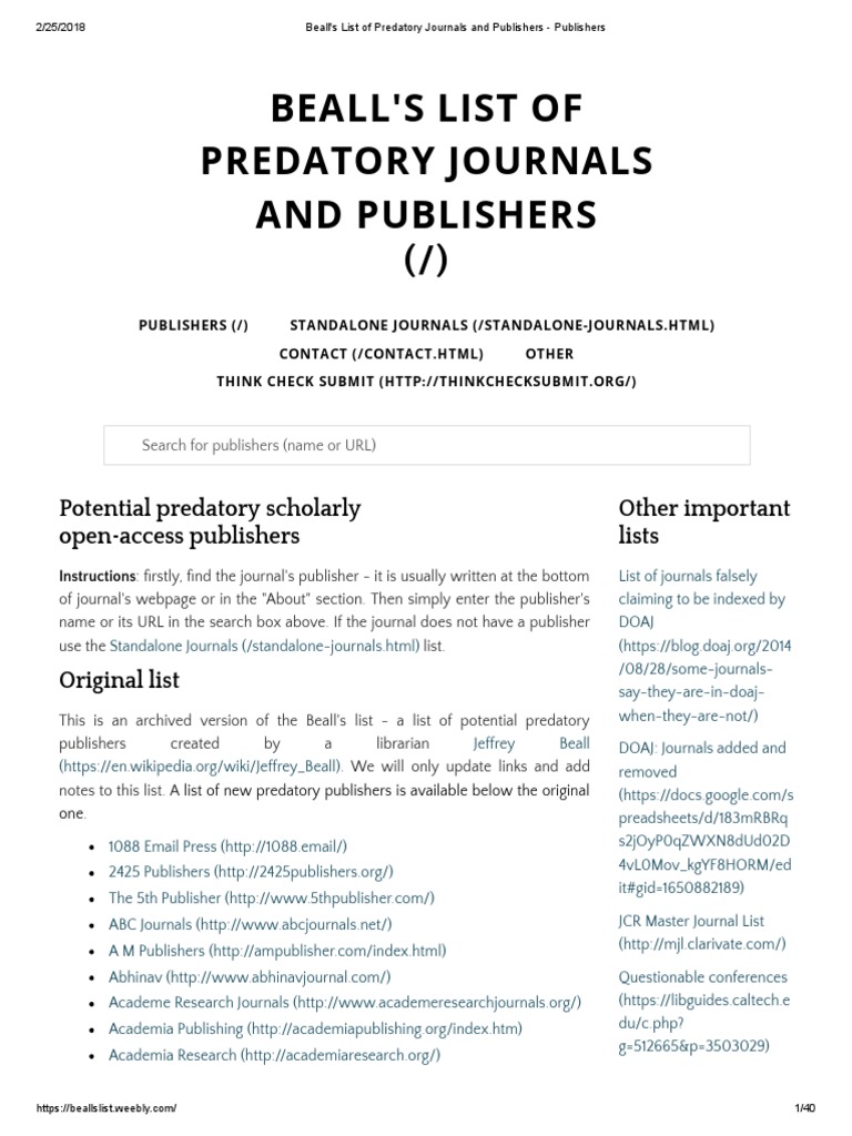 Bealls List of Predatory Publishers | PDF | Academic Journal ...