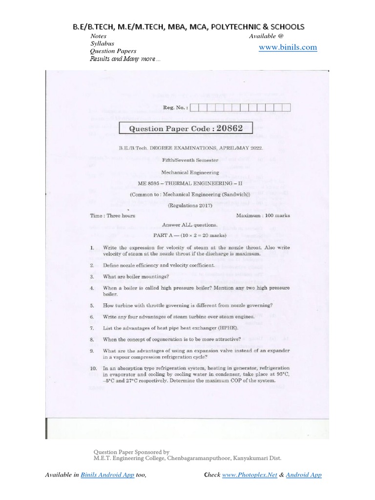 ME 8595 Thermal Engineering LL - Watermark - Compress | PDF