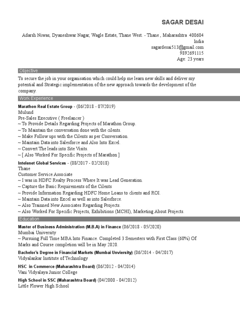 Sagar Desai CV | PDF