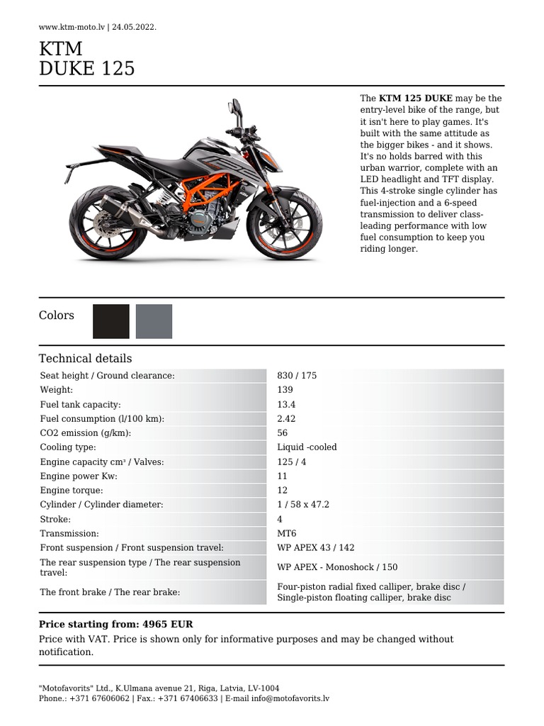 Fiche Technique Duke 125