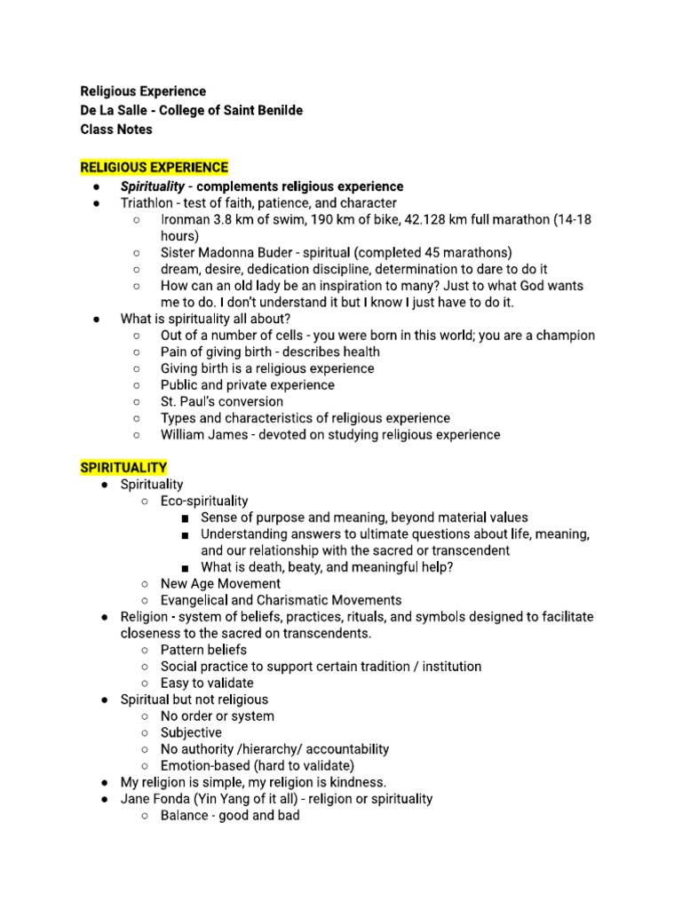 (DLS-CSB) Religious Experience | PDF