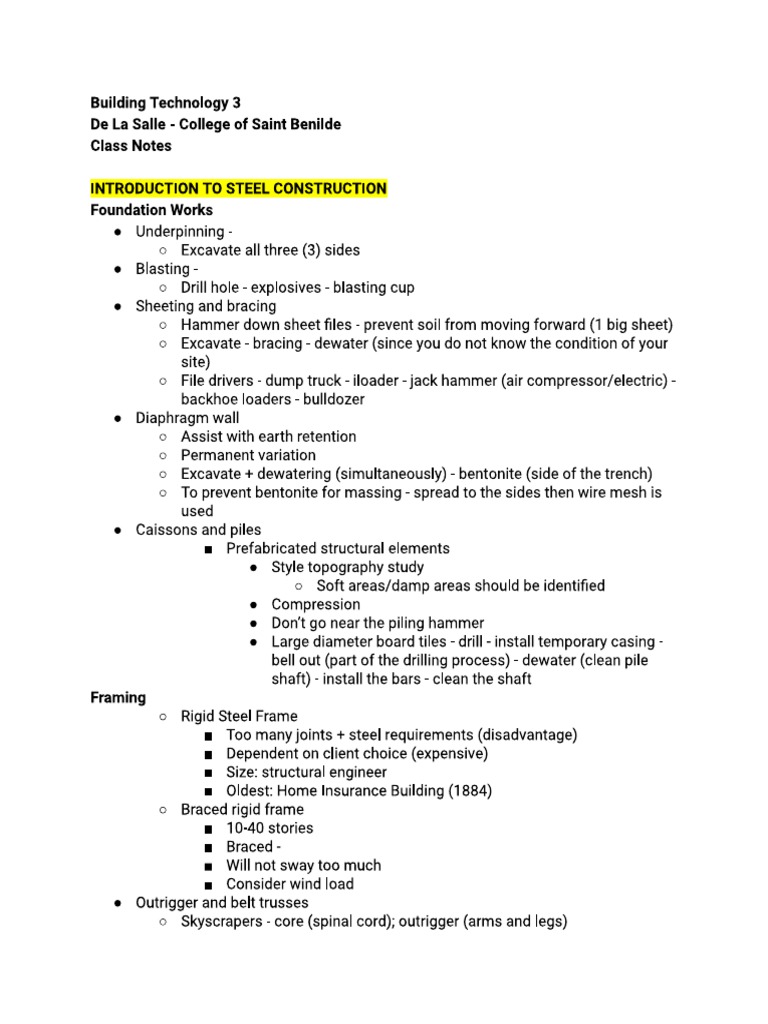 (DLS-CSB, BS Architecture) Building Technology 3 - Steel Construction | PDF
