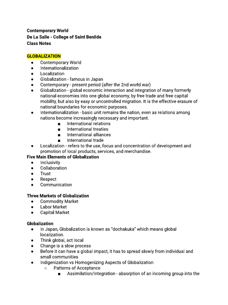 (DLS-CSB) Contemporary World - Globalization | PDF