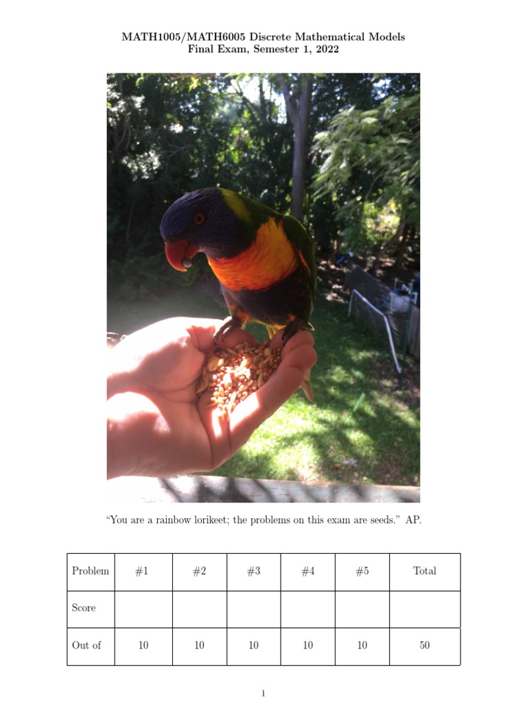 MATH1005 Final Exam 2022 | PDF | Mathematical Relations | Applied Mathematics