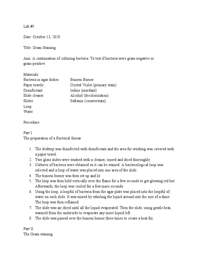 Gram Staining Lab | PDF