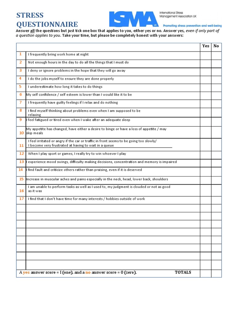 Stress Questionnaire for Self-Assessment | PDF | Self-Improvement