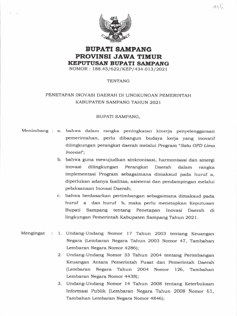 SK Penetapan Inovasi 2021 | PDF