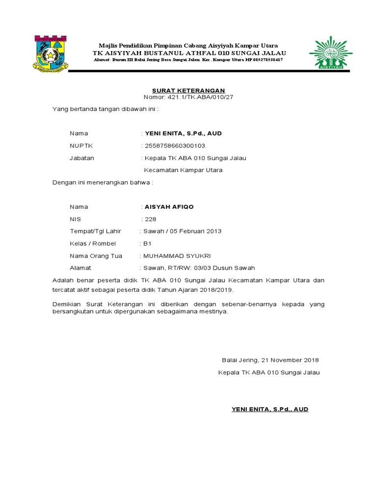 Surat Keterangan Aktif Siswa | PDF