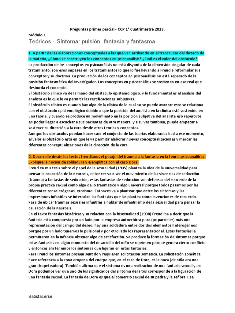Preguntas Primer Parcial - CCP 1° Cuatrimestre 2023. | PDF | Psicoanálisis | Jacques Lacan