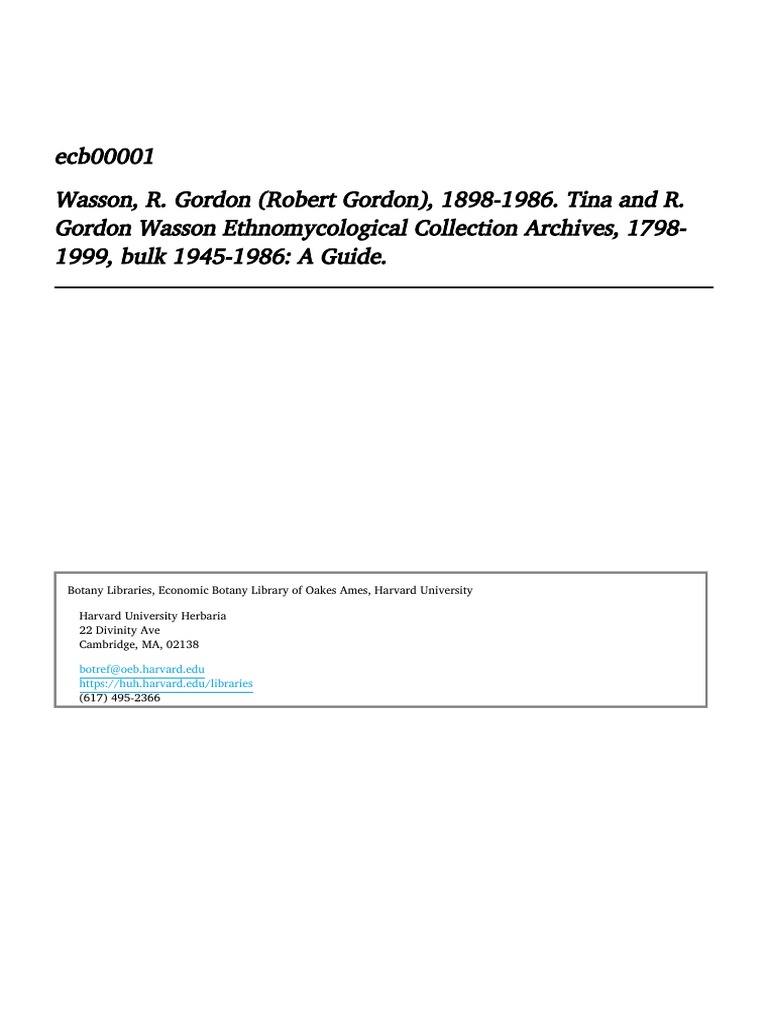 R. Gordon Wasson Papers Harvard | PDF