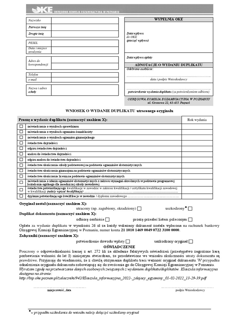 Wniosek o Duplikat | PDF