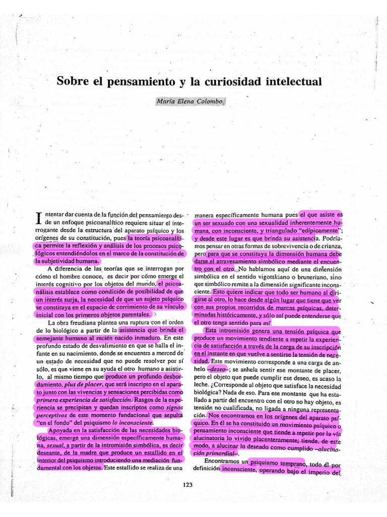 Colombo, M. Elena - Sobre El Pensamiento y La Curiosidad Intelectual | PDF