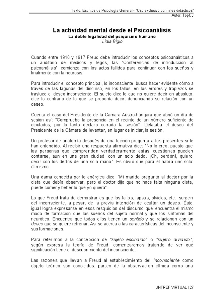 Biggio - La Actividad Mental Desde El Psicoanálisis | PDF | Mente inconsciente | Psicoanálisis
