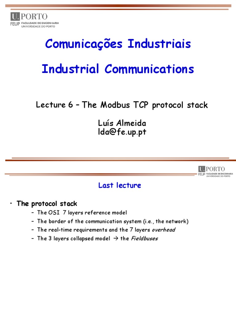 Comunicações Industriais Industrial Communications: Lecture 6 - The ...