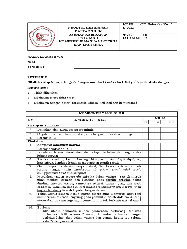 Daftar Tilik Kbi Kbe Osce | PDF