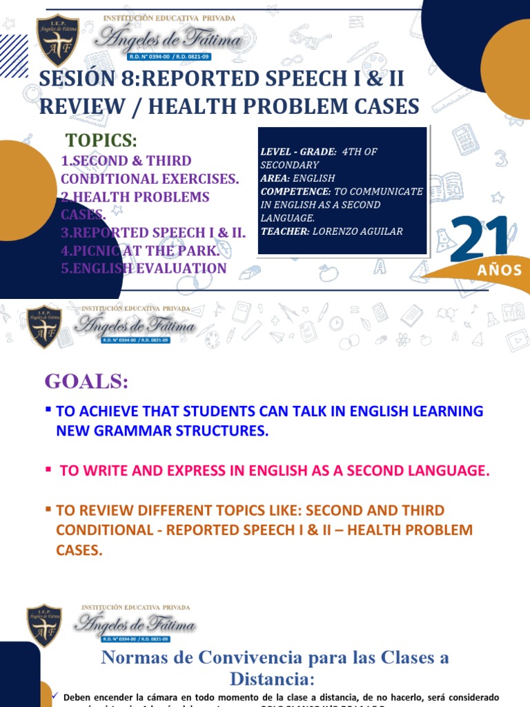 Sesión 8:reported Speech I & Ii Review / Health Problem Cases | PDF | Linguistics | Syntax