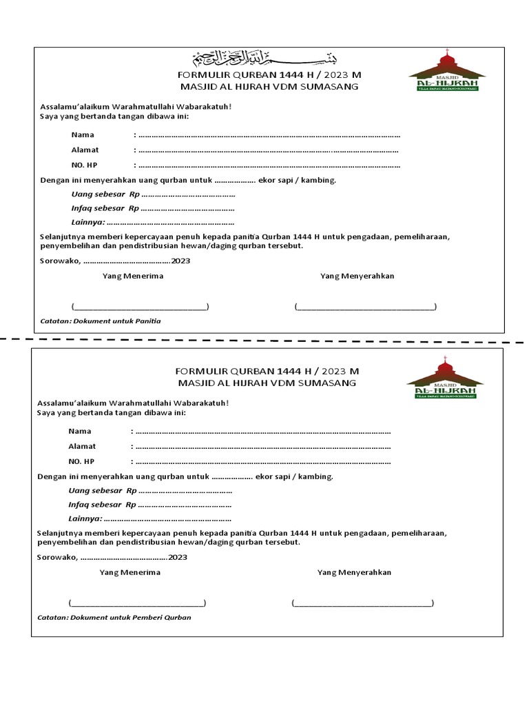 3. Formulir Qurban 1444 H | PDF