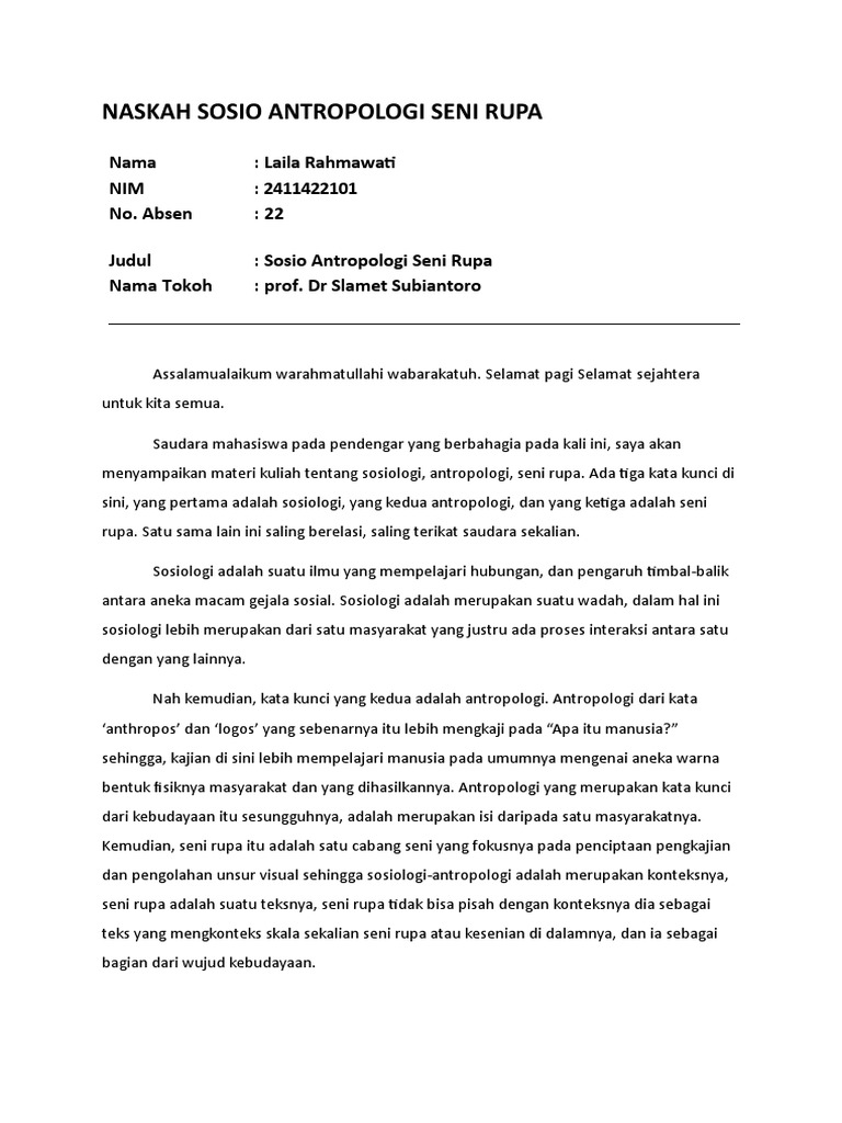 Naskah Sosio Antropologi Seni Rupa | PDF | Ilmu Sosial | Filsafat