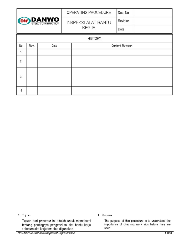 1A. Prosedur - Inspeksi Alat Bantu Kerja | PDF