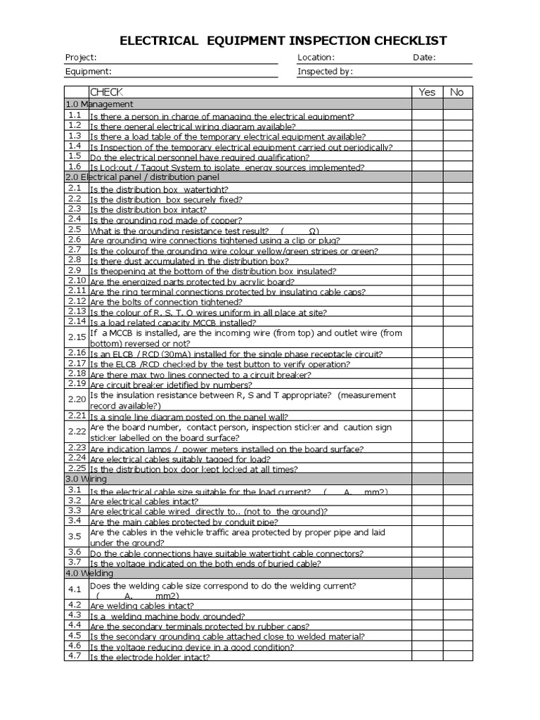 Electrical Equipment Inspection Checklist | PDF