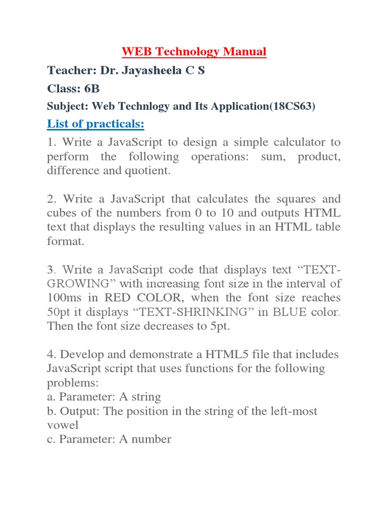 WT Lab Programs Manual 2019batch | PDF