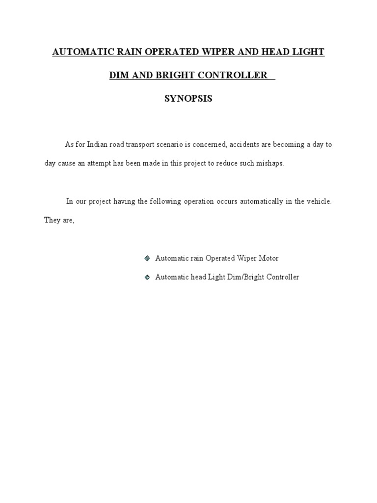 Automatic Rain Operated Wiper Dim and Bright Controller | PDF ...