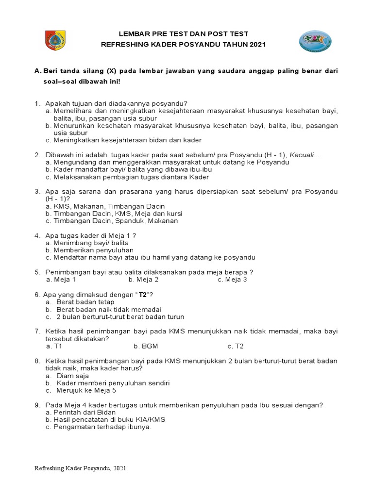 Lembar Pre Test Post Test Untuk Kader | PDF