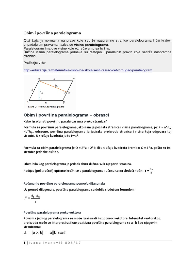 Paralelogram Obim I Povrsina Converted 2 | PDF