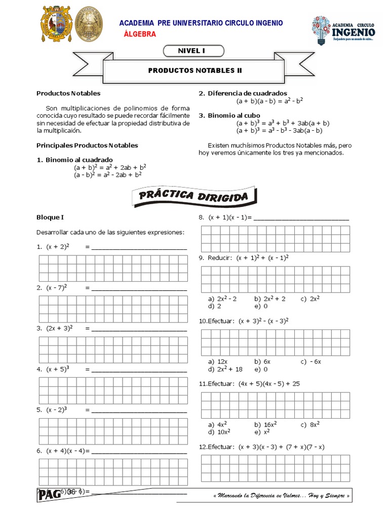 Algebra Productos Notables Ii Mayo - S2 Nivel 1 | PDF | Álgebra ...
