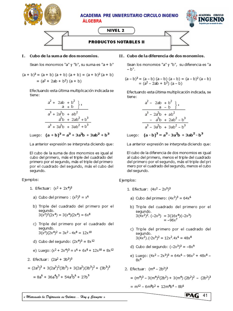 Algebra Productos Notables Ii Mayo - S2 Nivel 2 | PDF | Matemáticas ...
