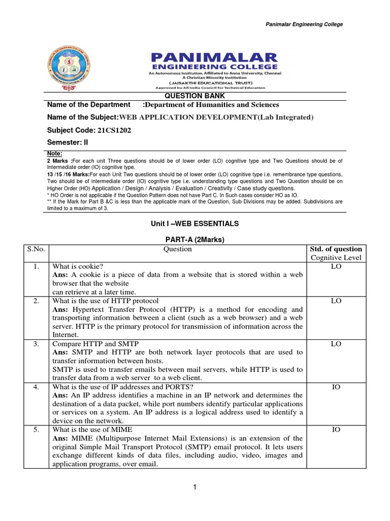 21CS1202 Web Appln Development QuestionBank Solution STUD | PDF ...