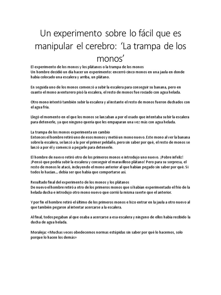 La trampa de los monos y su moraleja | PDF