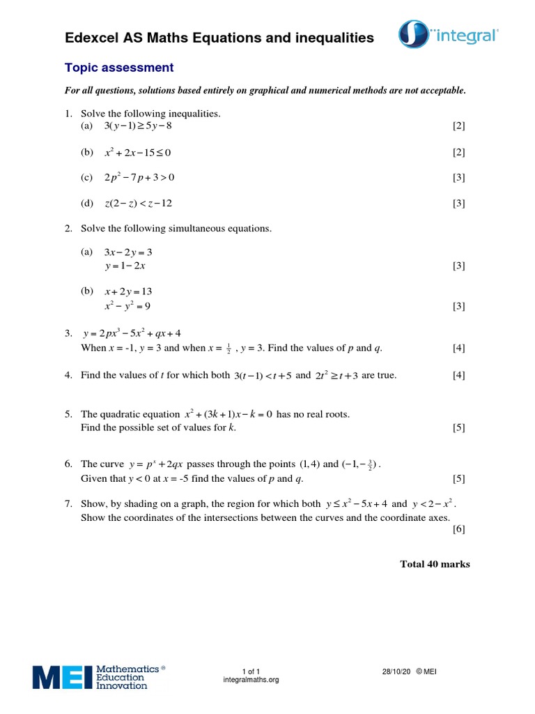 Edexcel AS Maths: Equations & Inequalities | PDF