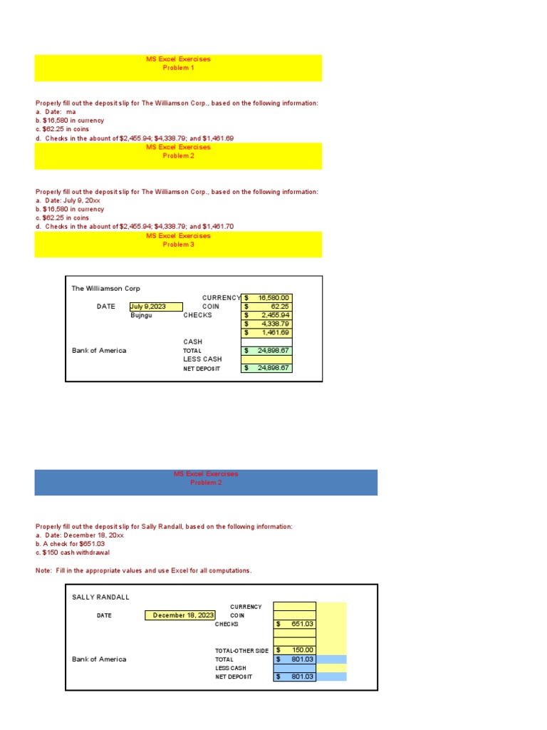 Supapo. Problem 1 10 Excel | PDF | Deposit Account | Cheque
