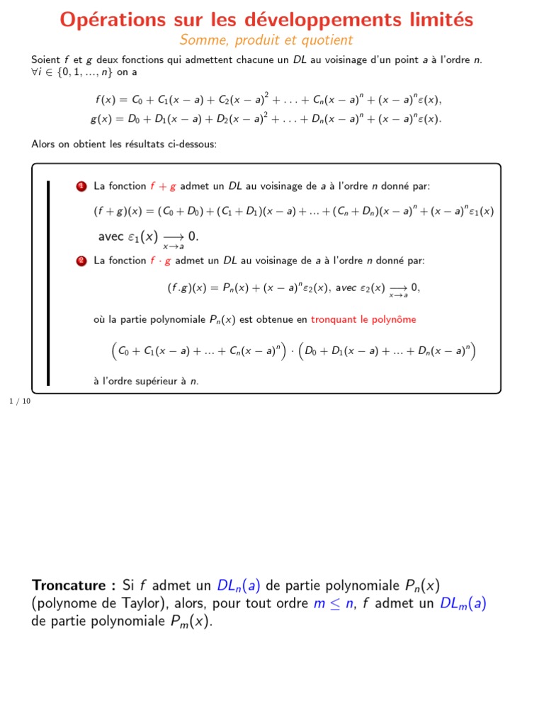 Somme, Produit et Quotient en DL | PDF | Analyse numérique | Logique ...
