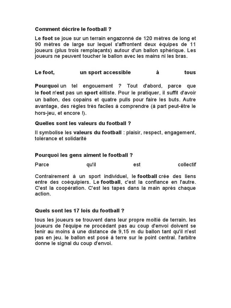 Comment Décrire Le Football | PDF