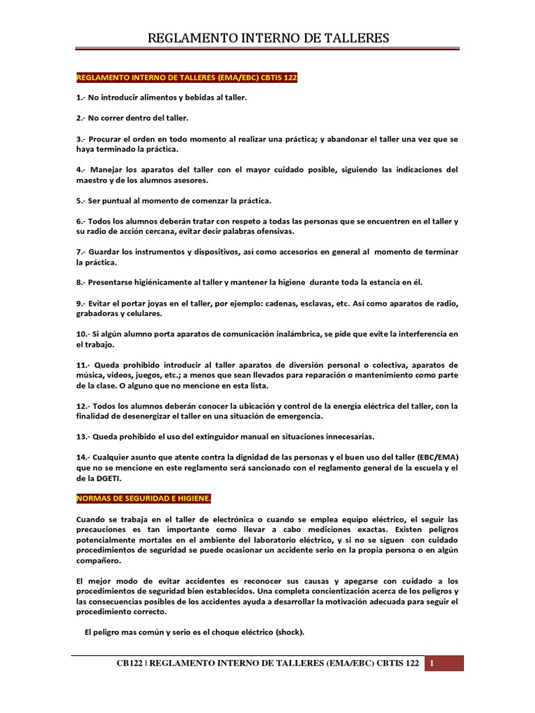REGLAMENTO Interno de Talleres CB122 | PDF | Tecnología