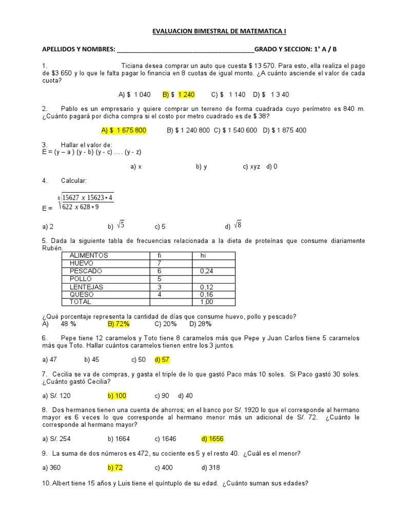 Preguntas de 5TO Grado | PDF