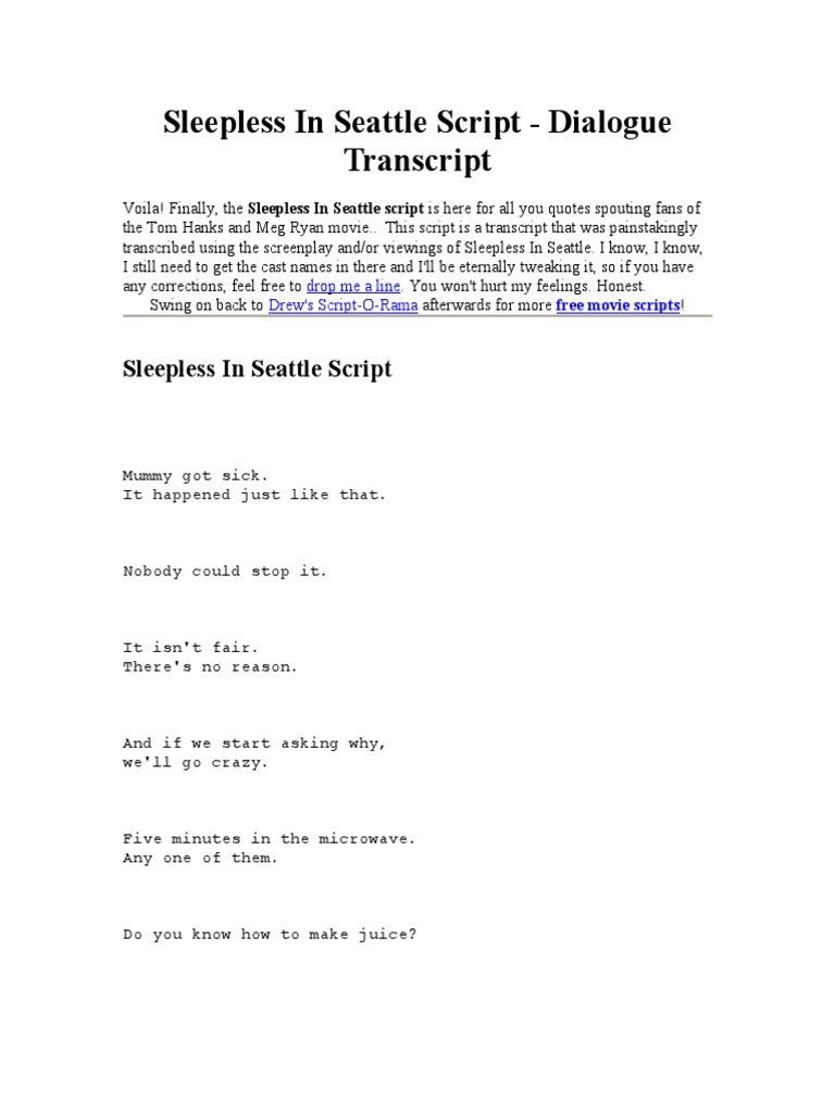 Sleepless in Seattle Script | PDF